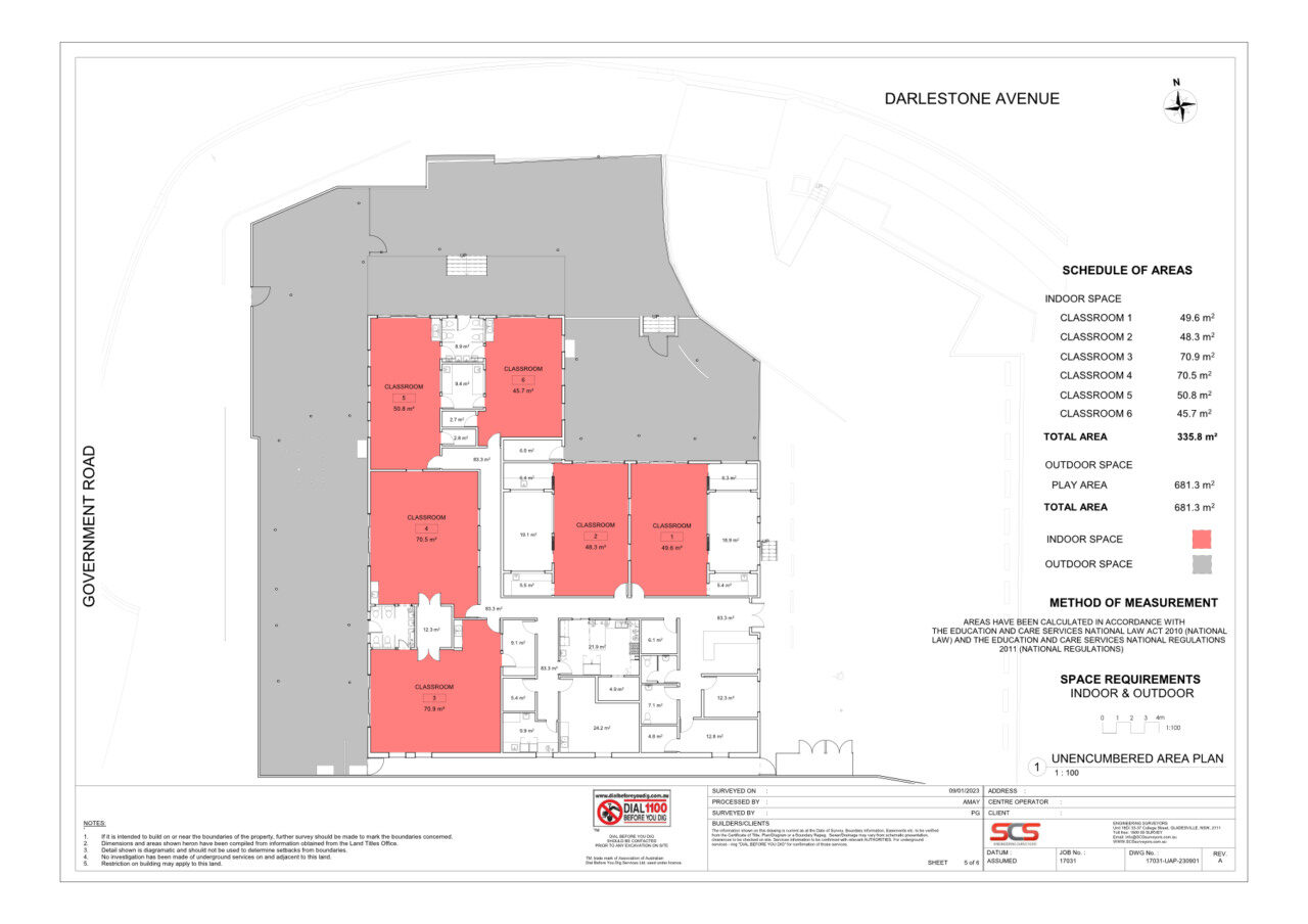 Unencumbered Area Plans for Childcare Centres - SCS Engineering Surveyors